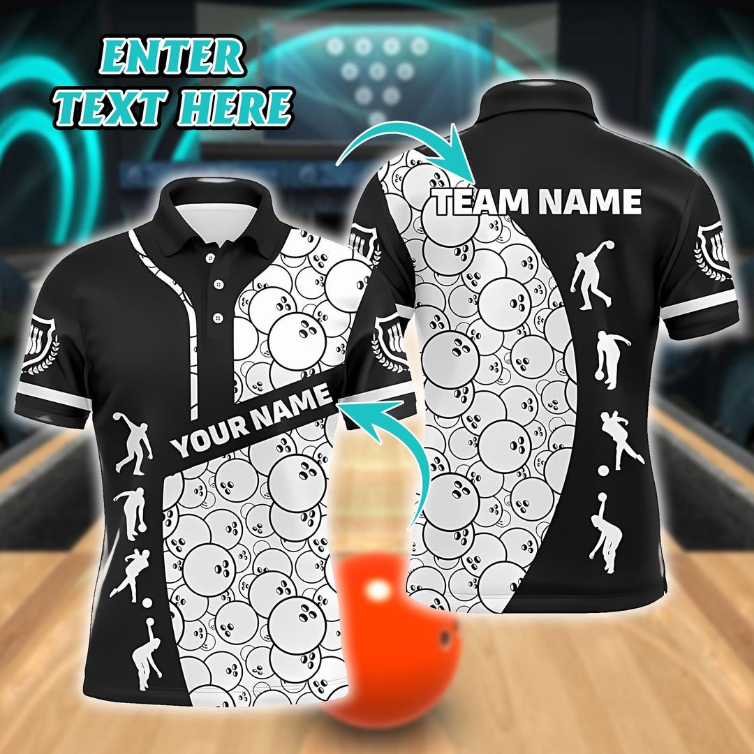 Custom Bowling Team Jerseys Polo Shirts, Bowling Pattern Uniforms Ball ...
