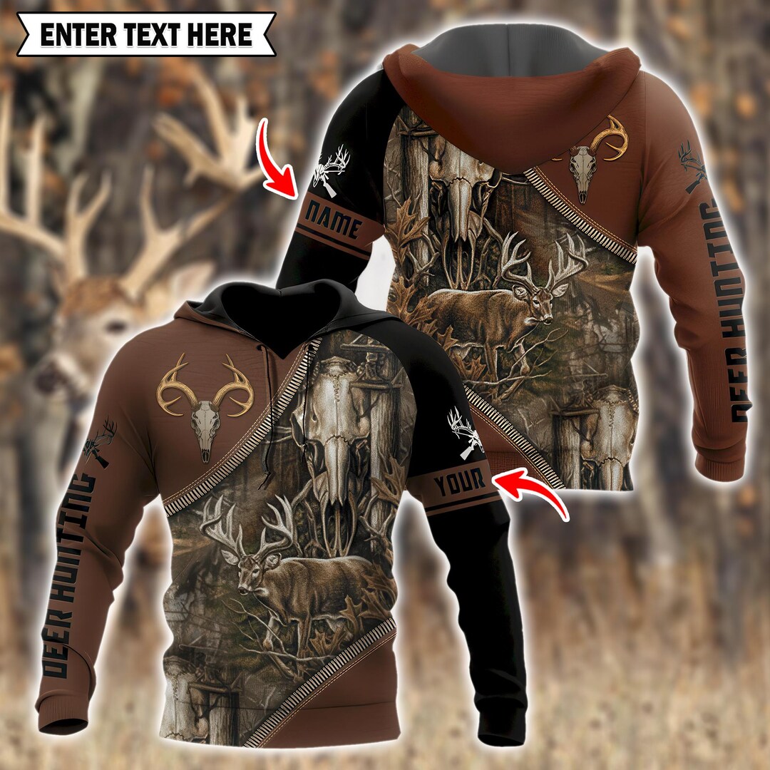 Custom Deer Hunting Hoodie – 3D All Over Printed Camo Pullover With ...