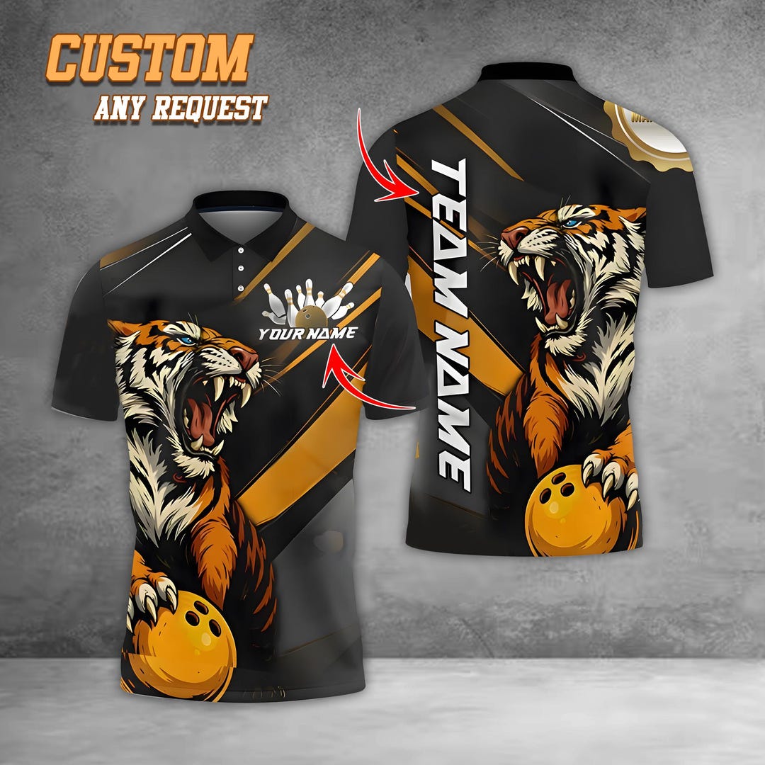 Custom Tiger Bowling Jersey, Personalized Team Name Polo Shirt With ...
