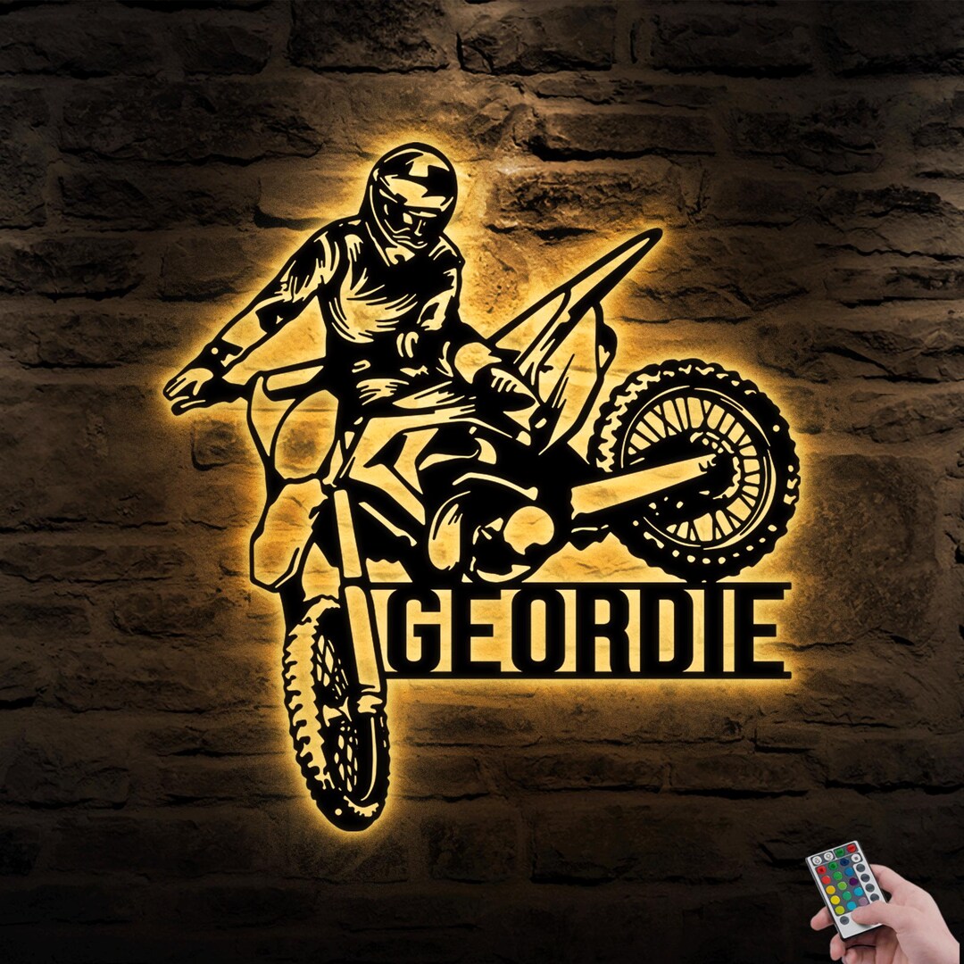 Personalized Dirt Bike Metal Wall Art With LED Light, LED Dirt Bike ...