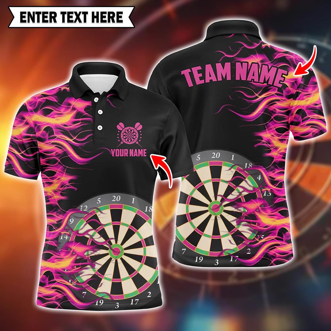 Pink Fire Flame Dart Board 3D Printed Men's Darts Polo Shirt, Gift for ...