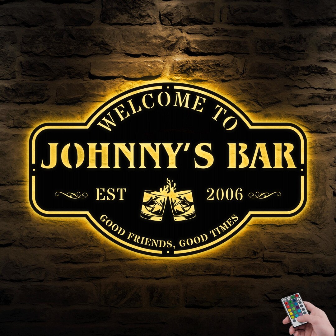 Custom Bar LED Metal Wall Art, Welcome Sign, Personalized Light-up Bar ...
