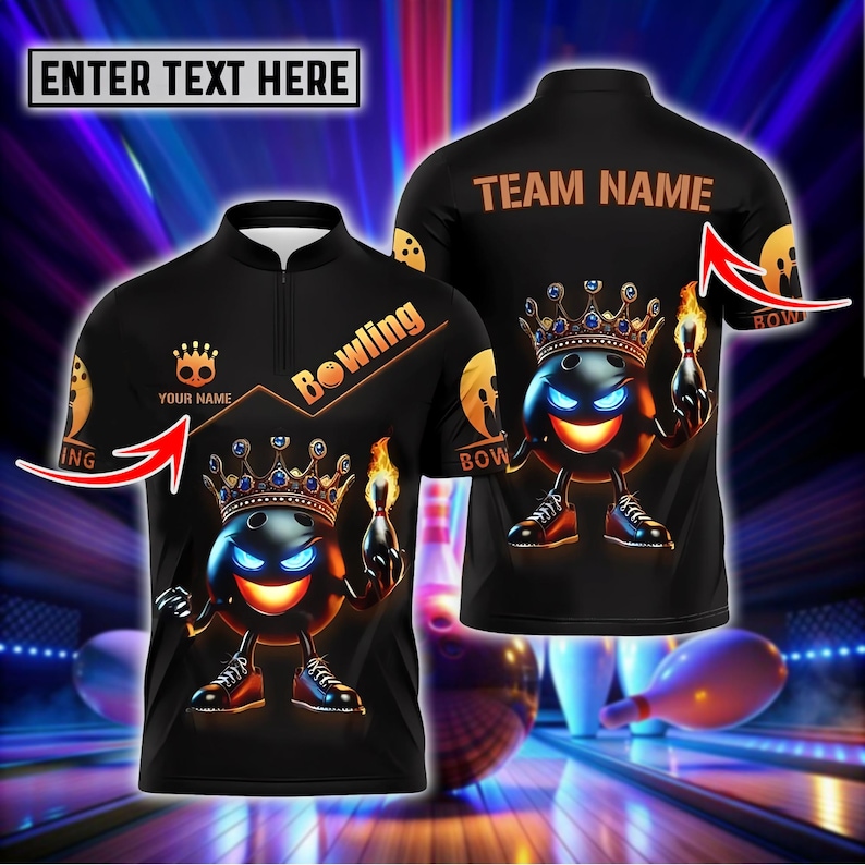 Custom Bowling Shirt, Fire King Bowling Ball Design, Personalized Name ...