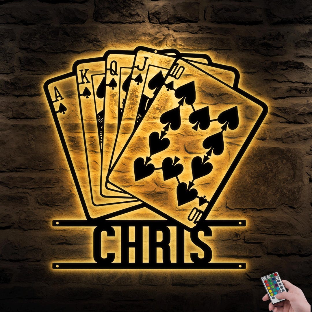 Personalized Poker Metal Wall Art With LED, Custom Poker Metal Sign LED ...