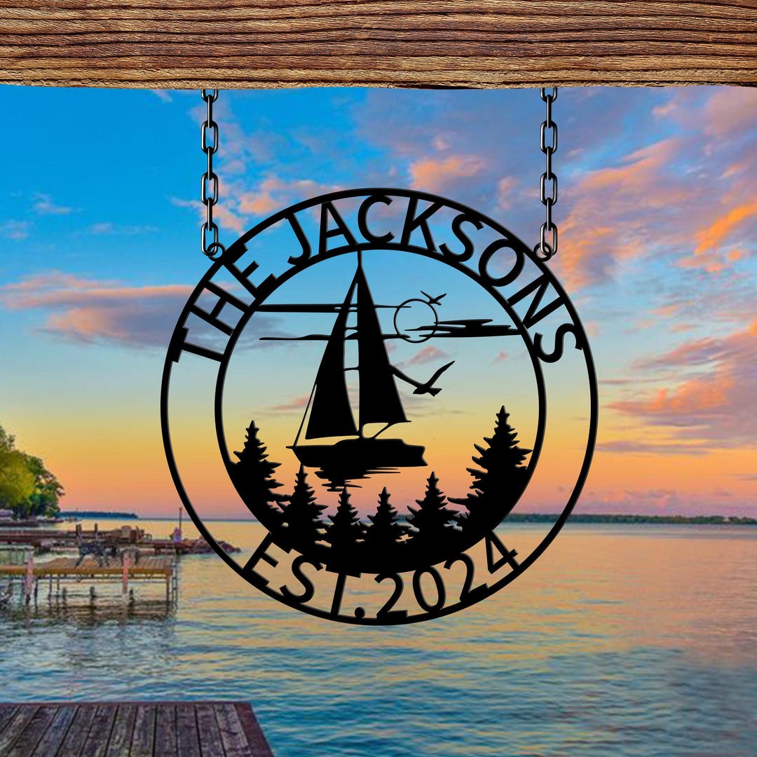 Personalized Sailboat Monogram Metal Sign, Custom Sailing Wall Art ...