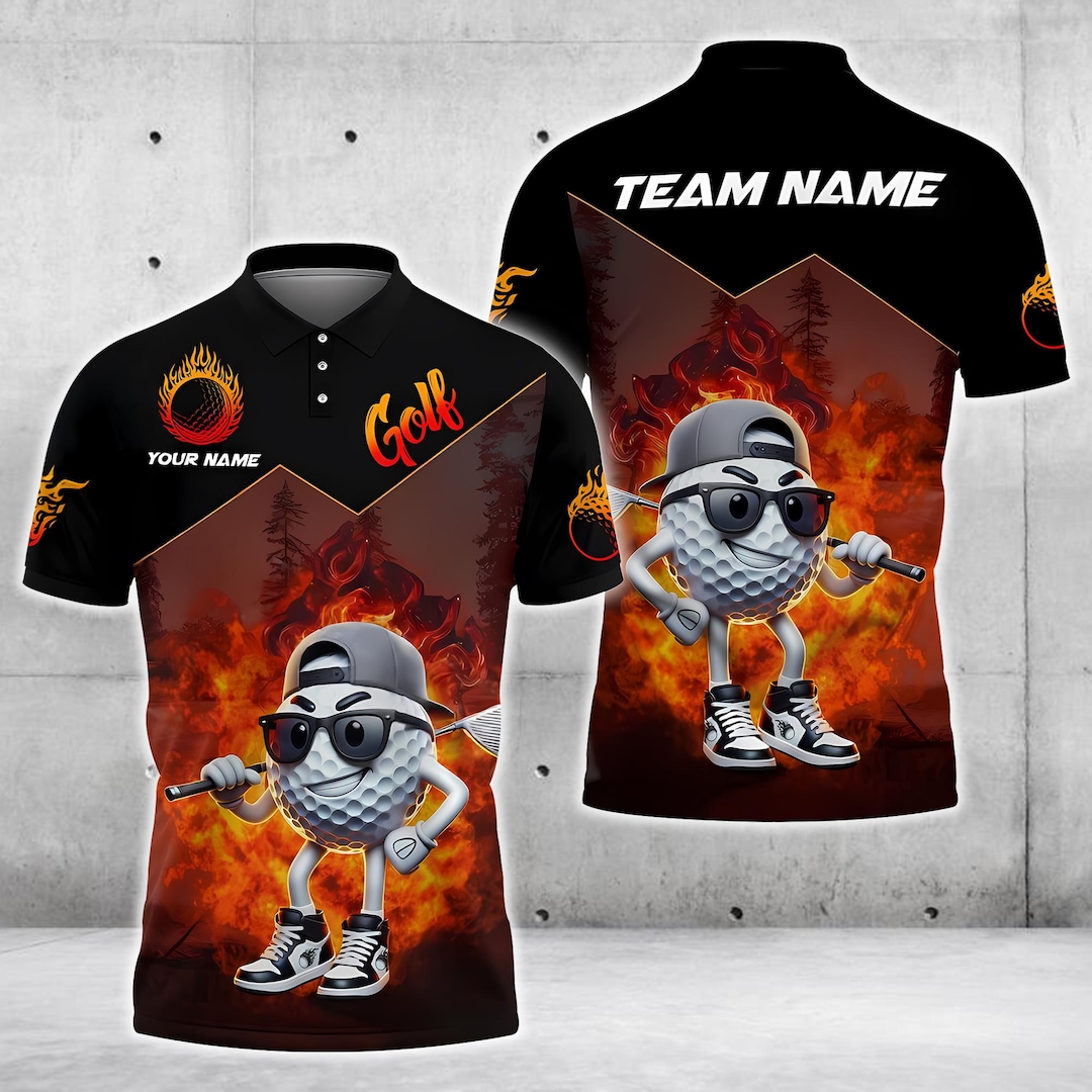 Funny Golf Polo Shirt, Custom Name and Team, 3D Cartoon Golf Ball ...