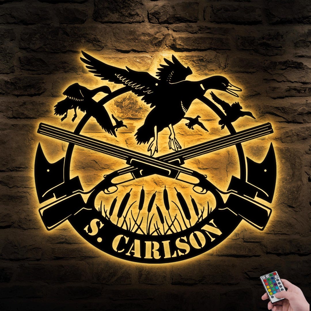Custom Duck Hunting Metal Sign LED Light, Personalized Hunter Name Sign ...