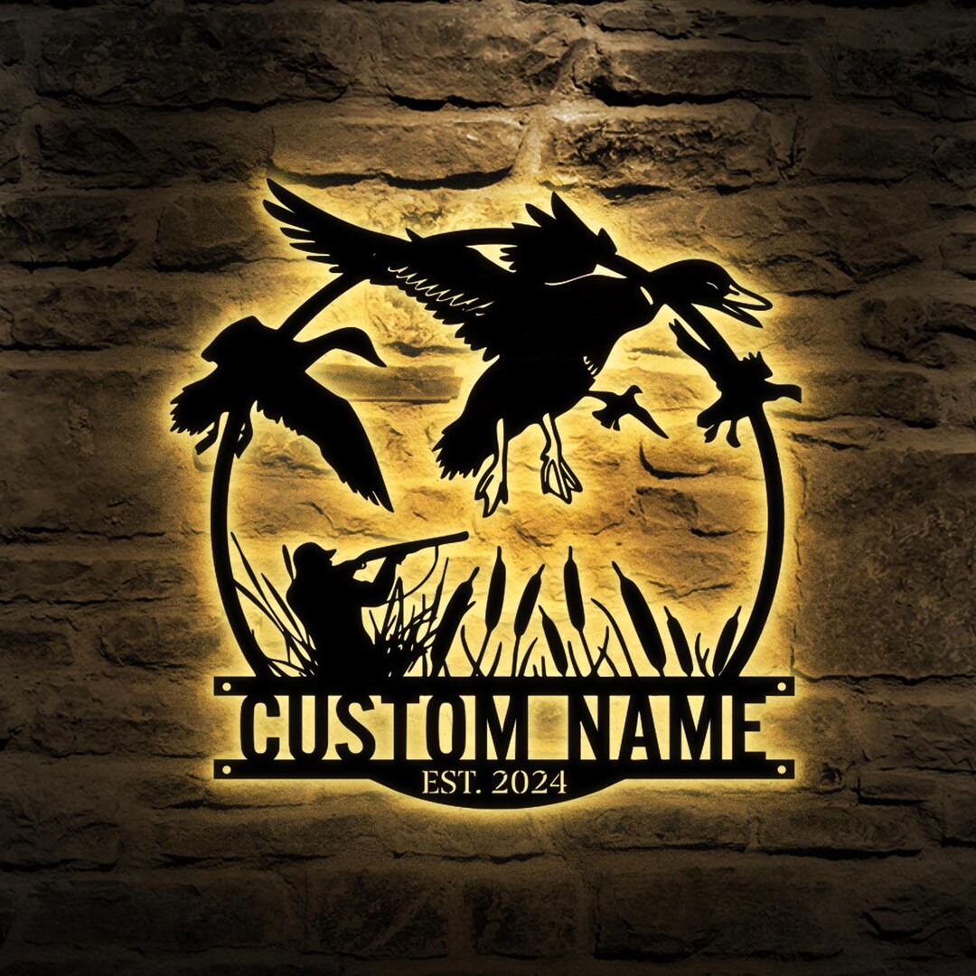 Custom Duck Hunting Metal Wall Art With LED, Personalized Hunter Name ...
