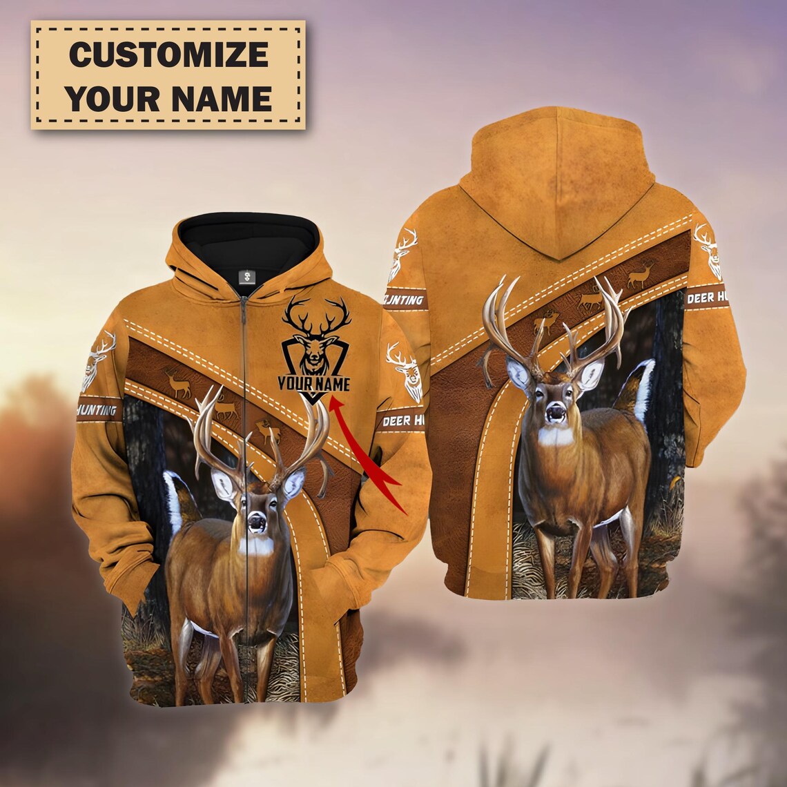 Custom Deer Hunting Hoodie With Name, Personalized Buck Hunter Zip ...