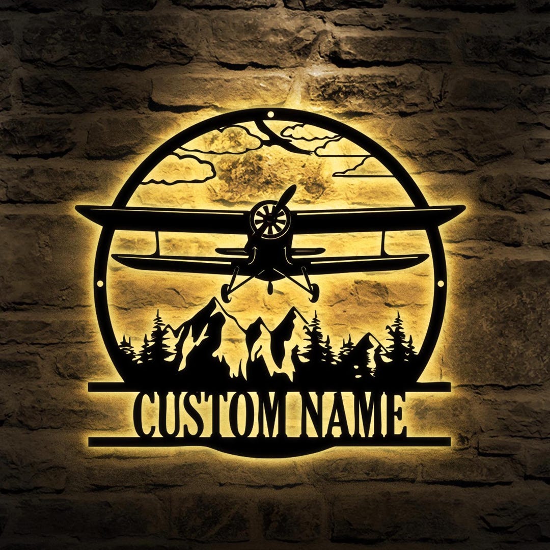 Custom Airplane Metal Wall Art With LED, Personalized Pilot Name Sign ...