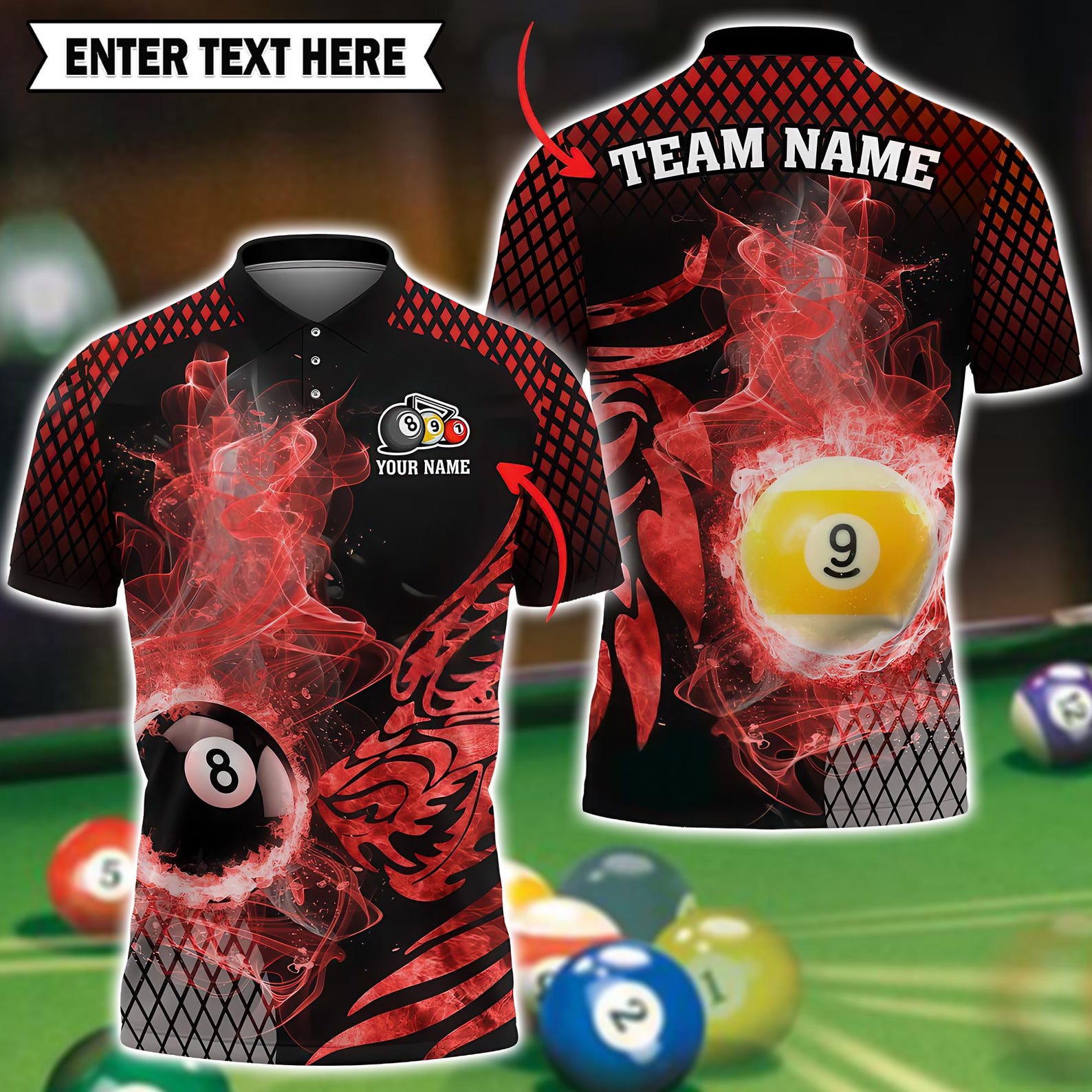 Billiards 8 Ball and 9 Ball Flame Dragon Multicolor Options ...