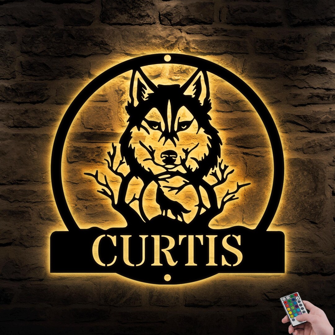 Custom Wolf Metal Sign With LED Lights, Personalized Metal WOLF Sign ...