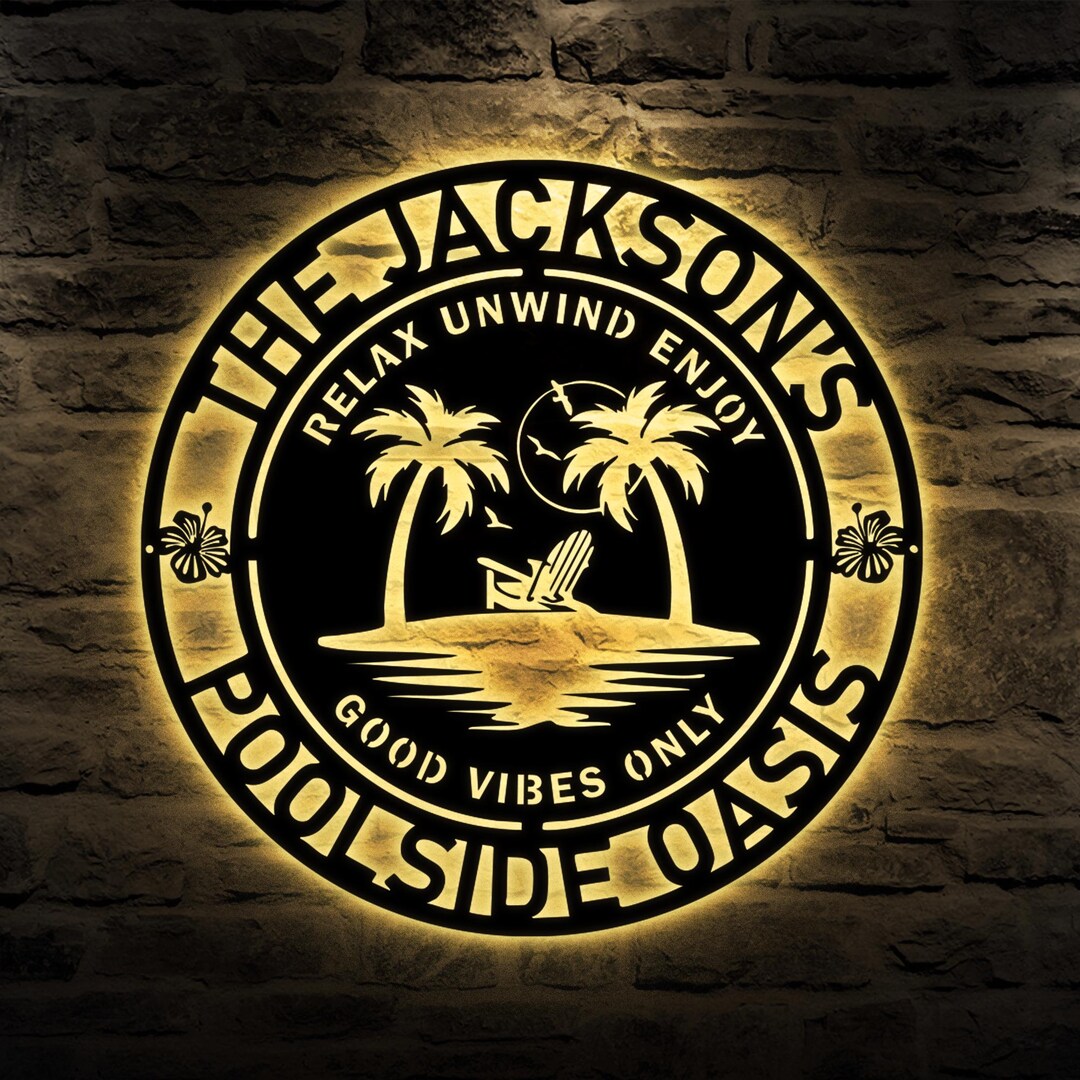 Custom LED Outdoor Pool Sign, Personalized Family Pool Welcome Sign ...