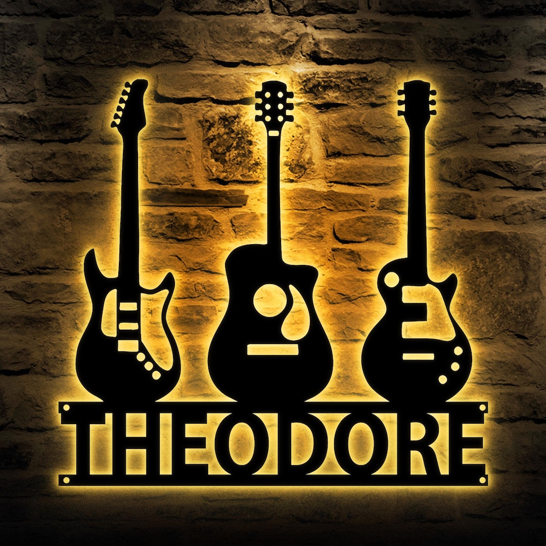 Custom Guitar Metal Wall Art With LED, Personalized Guitar Signs for ...