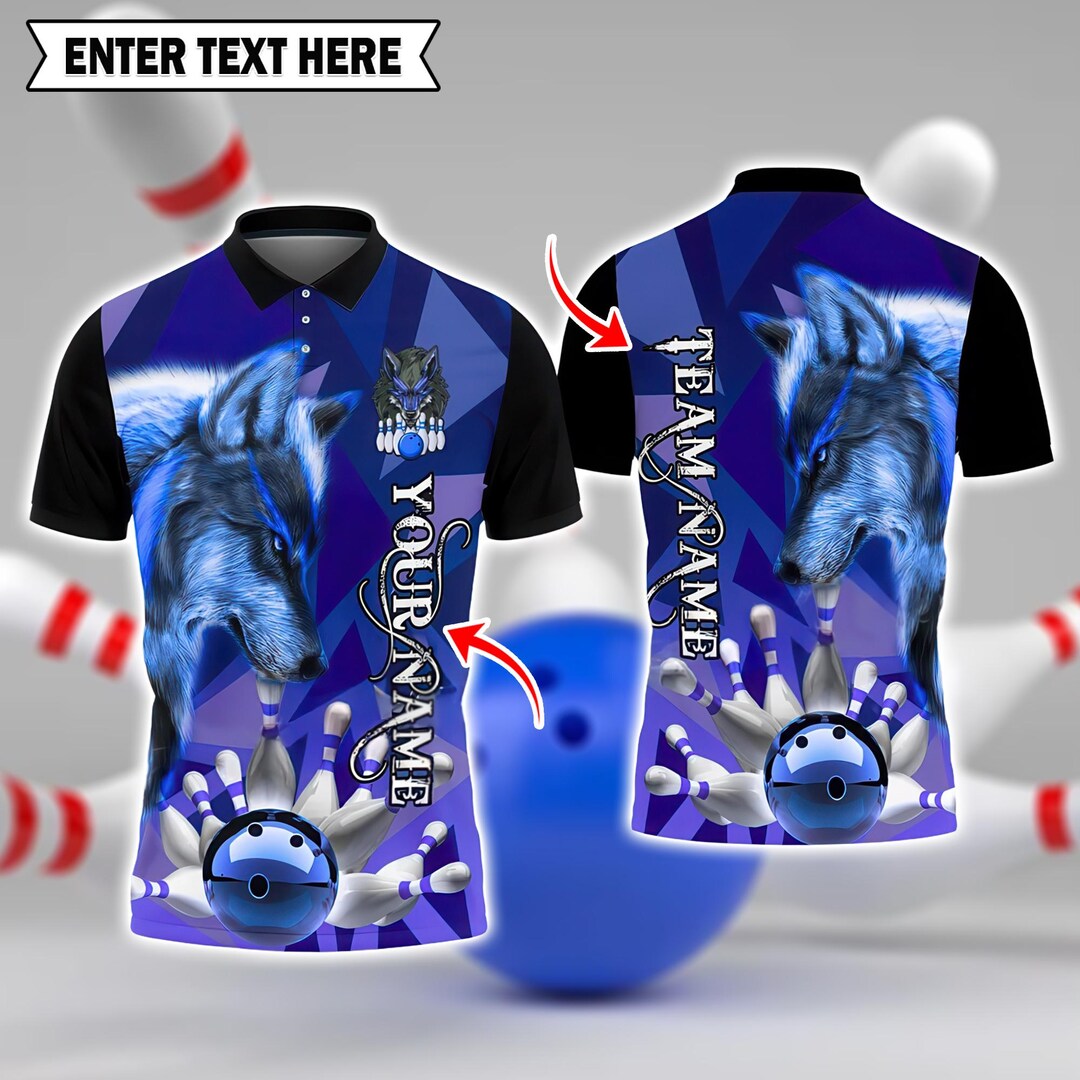 Custom Wolf Bowling Shirt, Ball and Pins Design, Personalized Name and ...