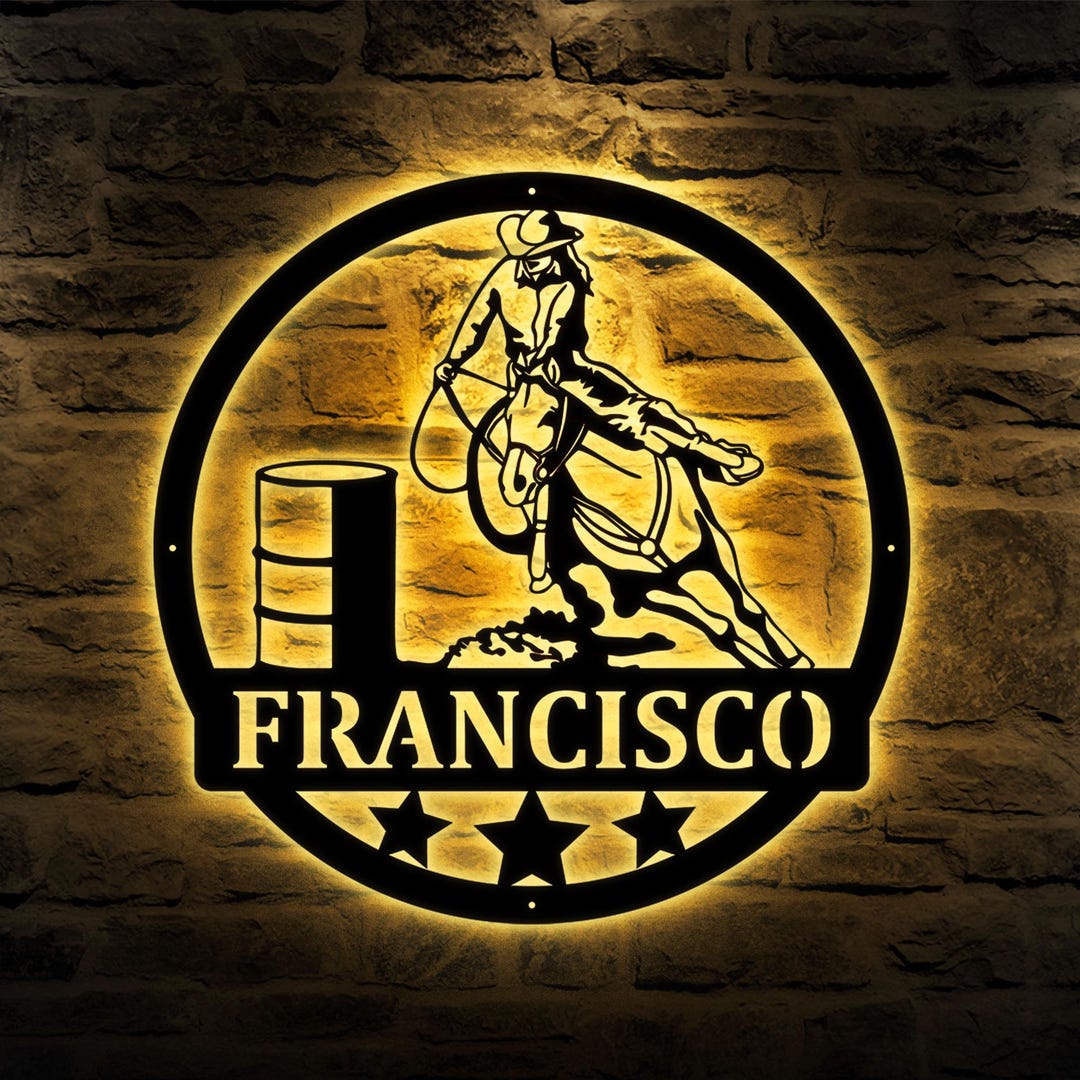 Barrel Racing Galloping Horse Metal Wall Art LED, Metal Sign With LED ...