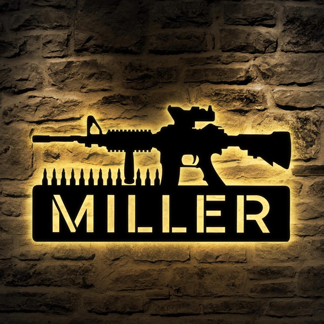 Custom Metal Gun Sign LED, Personalized Armory Name Sign, Rifle Wall ...