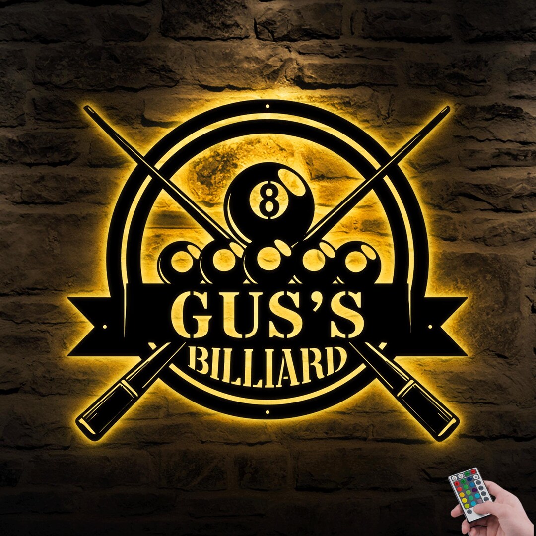 Custom Billiards Metal Wall Art With LED Lights, Personalized Snooker ...