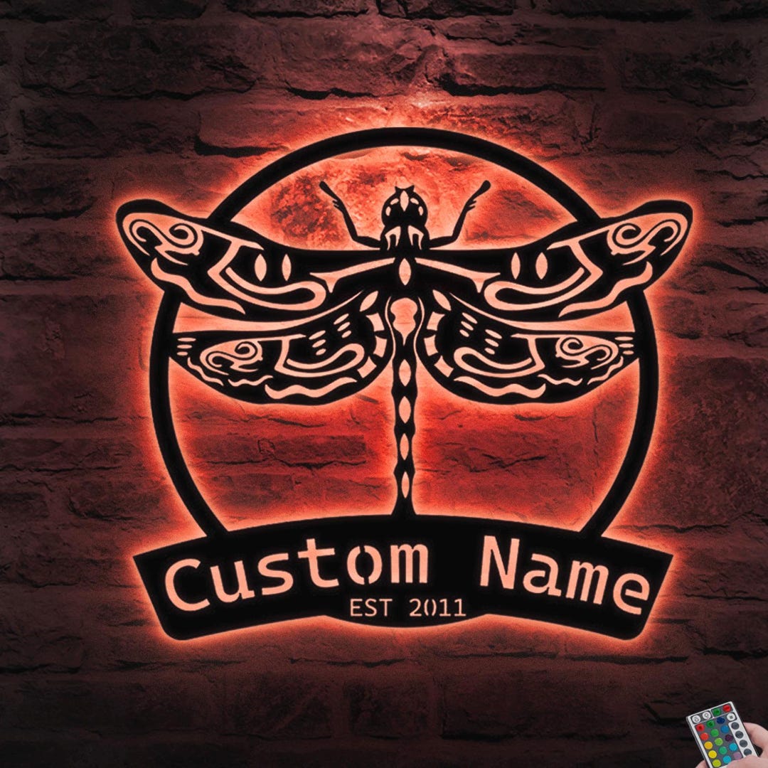 Custom Dragonfly Monogram Metal Sign, Elegant Wall Hanging, Perfect ...