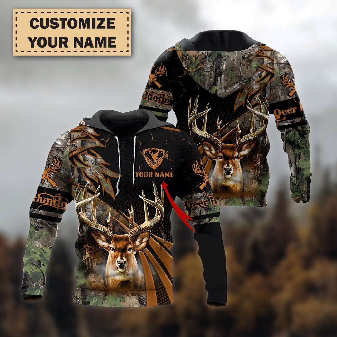 Custom Camo Deer Hunting Hoodie, Personalized Buck Hunter Name Hoodie ...