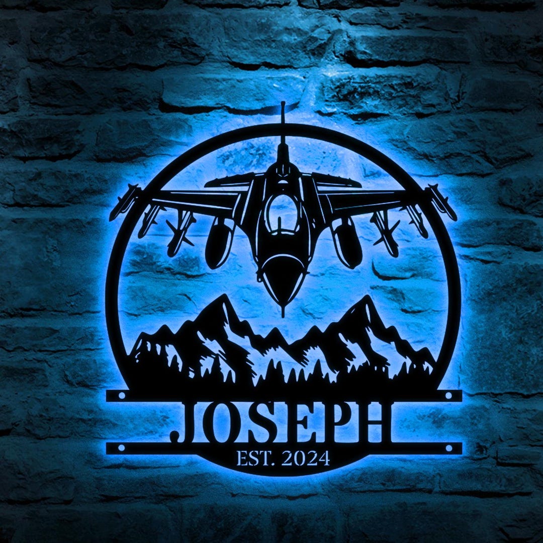 Custom Jet Fighter Metal Wall Art LED, Personalized Pilot Name Sign ...