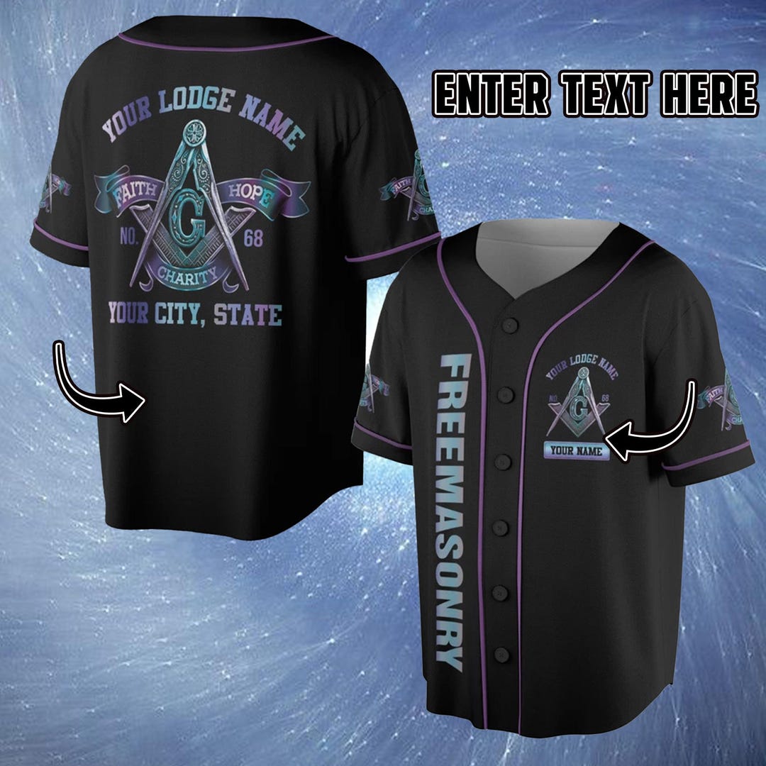 Masonic 3D Baseball Jersey, Freemasonry 3D Shirt With Lodge Name, City ...