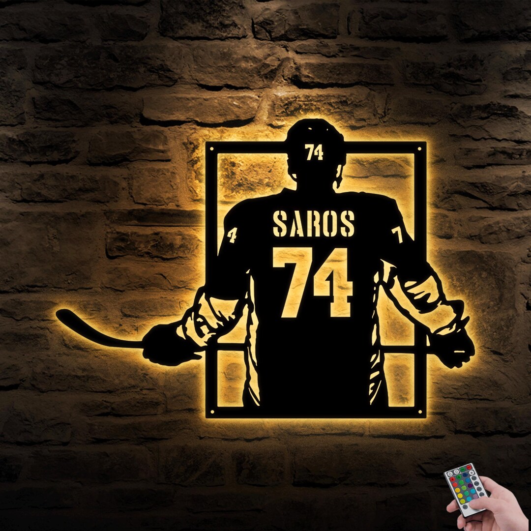 Personalized Metal Hockey Sign With LED, Custom Name & Number Wall Art ...