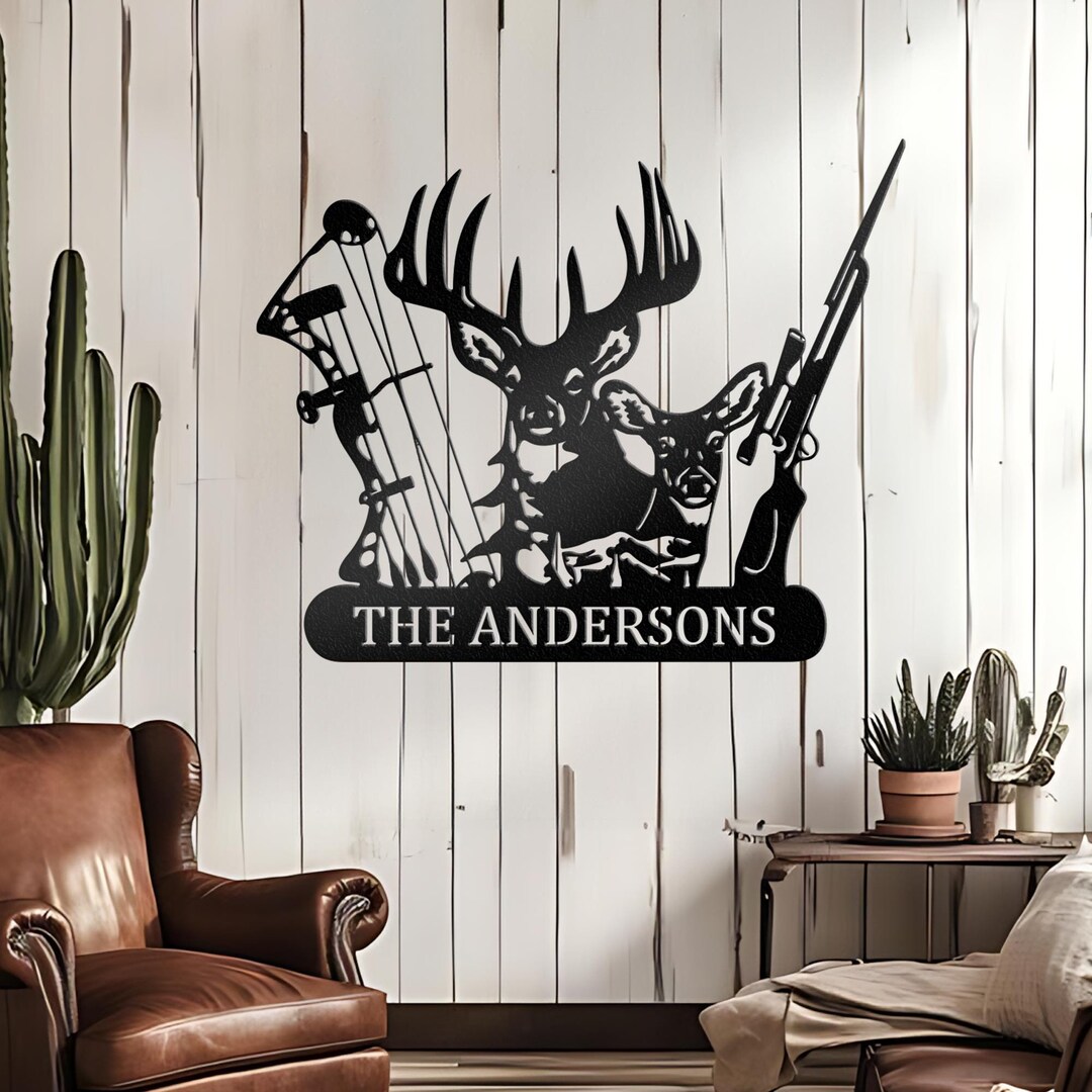 Deer Hunter Metal Sign Custom, Personalized Bow and Hunting Rifle Sign ...