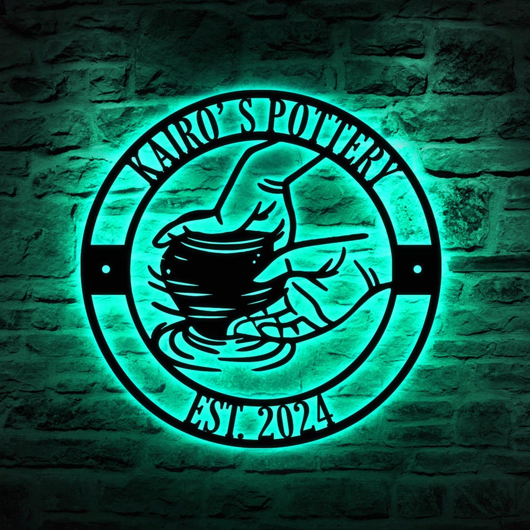 Custom Pottery Making Metal Sign With Led Light, Pottery Studio Wall ...