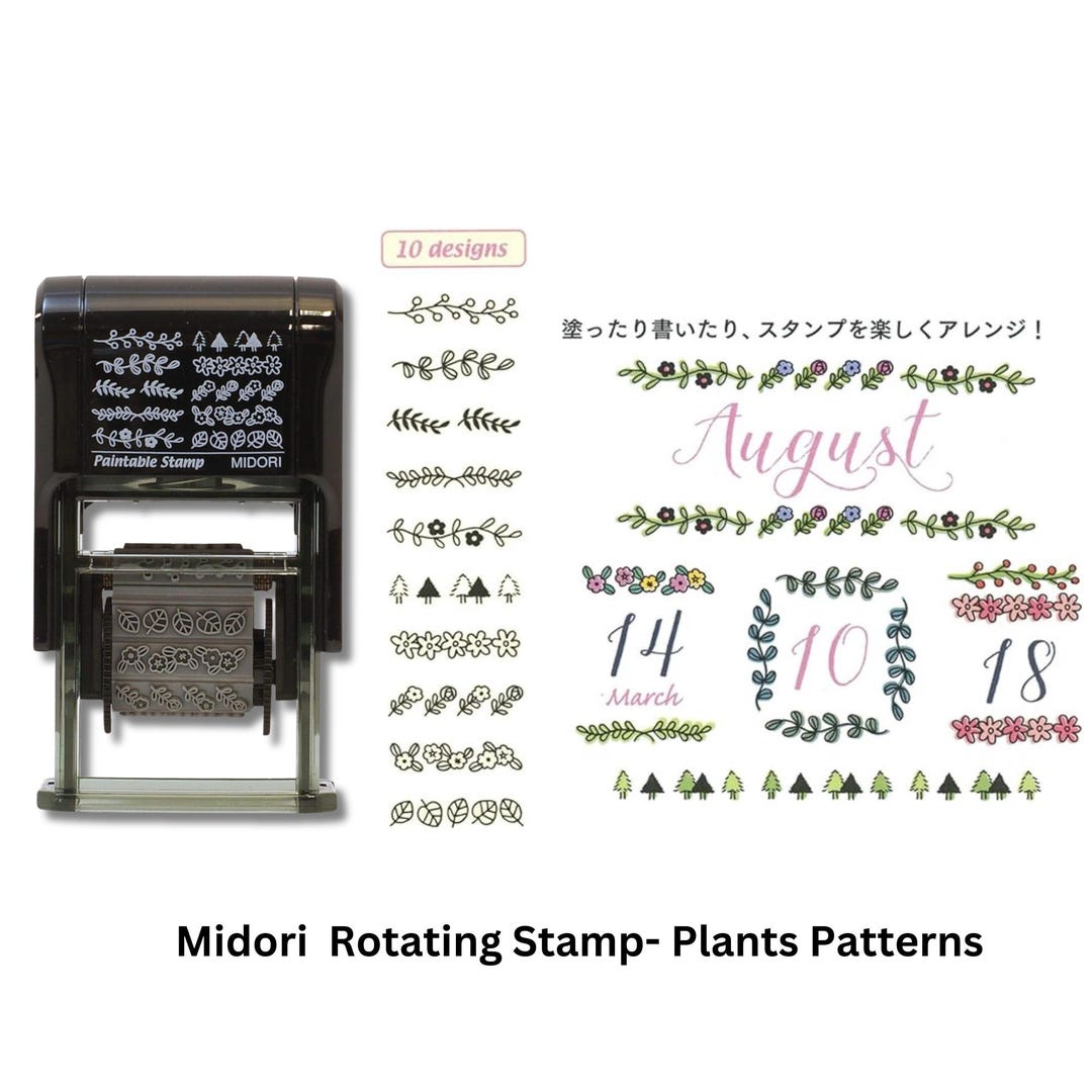 Midori Paintable Rotating Stamp Plants Flower Leaf Pattern Self Inking ...