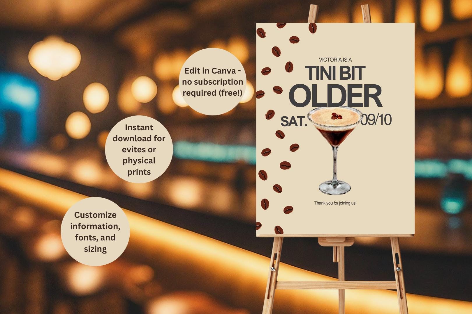 Espresso Tini Bit Older Welcome Sign | Tiny Bit Older Birthday | Espresso Martini Birthday ...