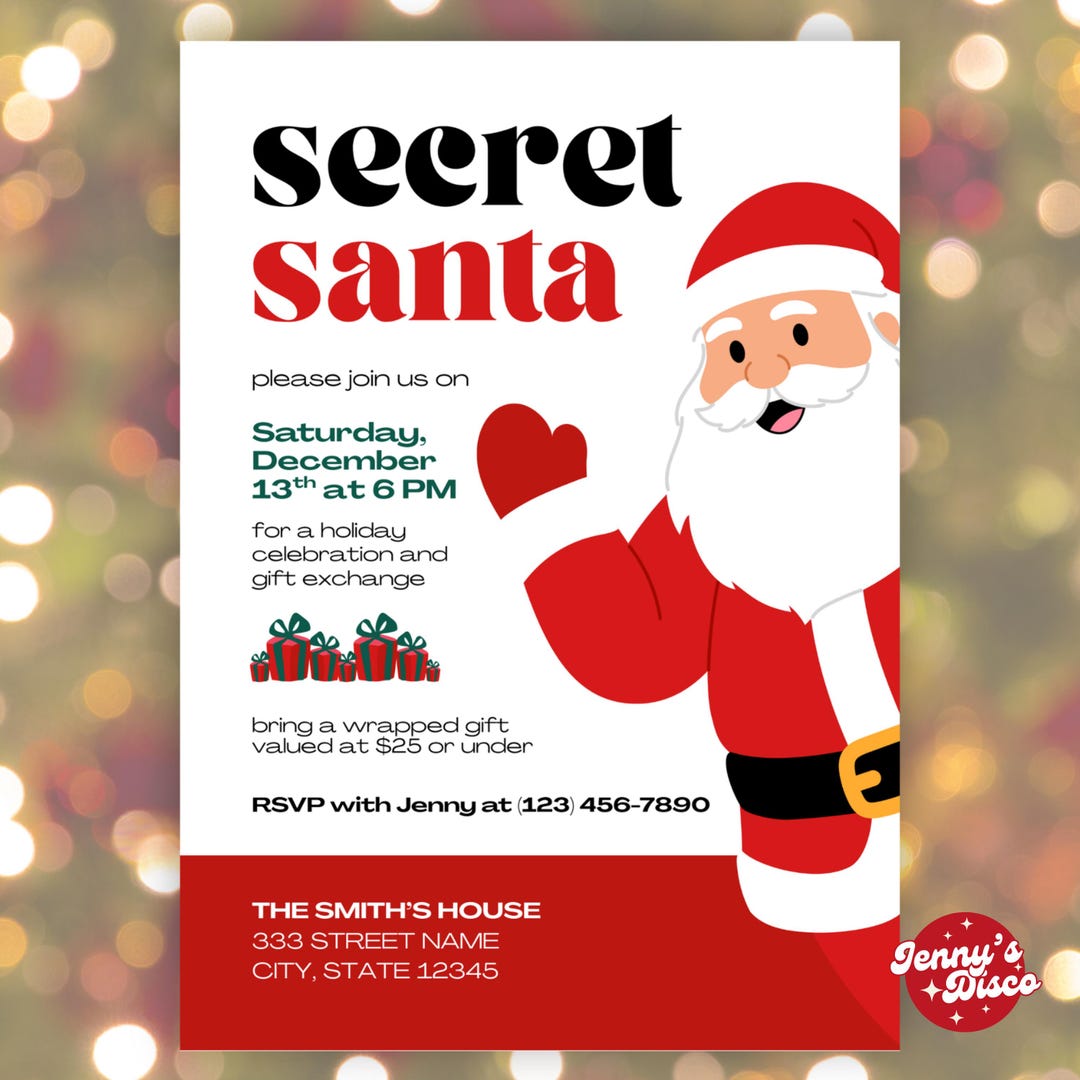 Secret Santa Holiday Party Invitation | Easy DIY Canva Template ...