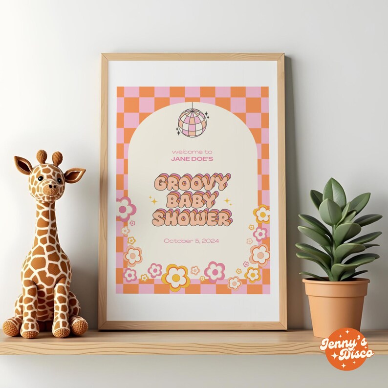 Groovy Baby Shower Welcome Sign: 70s Disco Theme (canva DIY Template ...