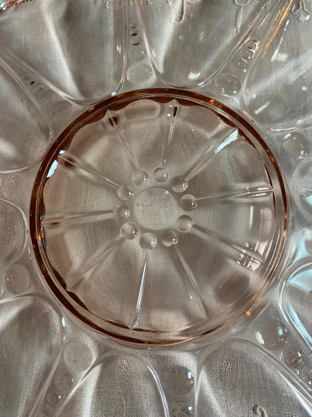 Pink Vintage Depression Glass Sandwich Plate. Oysters and Pearls ...