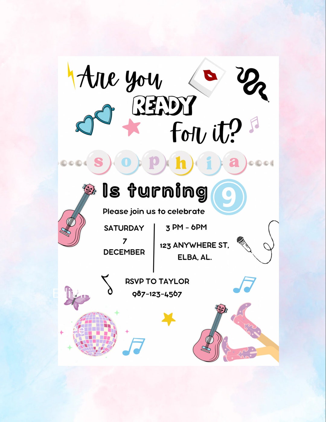 Girl Swiftie Birthday Invitation| Birthday Invitation Template| Are You ...