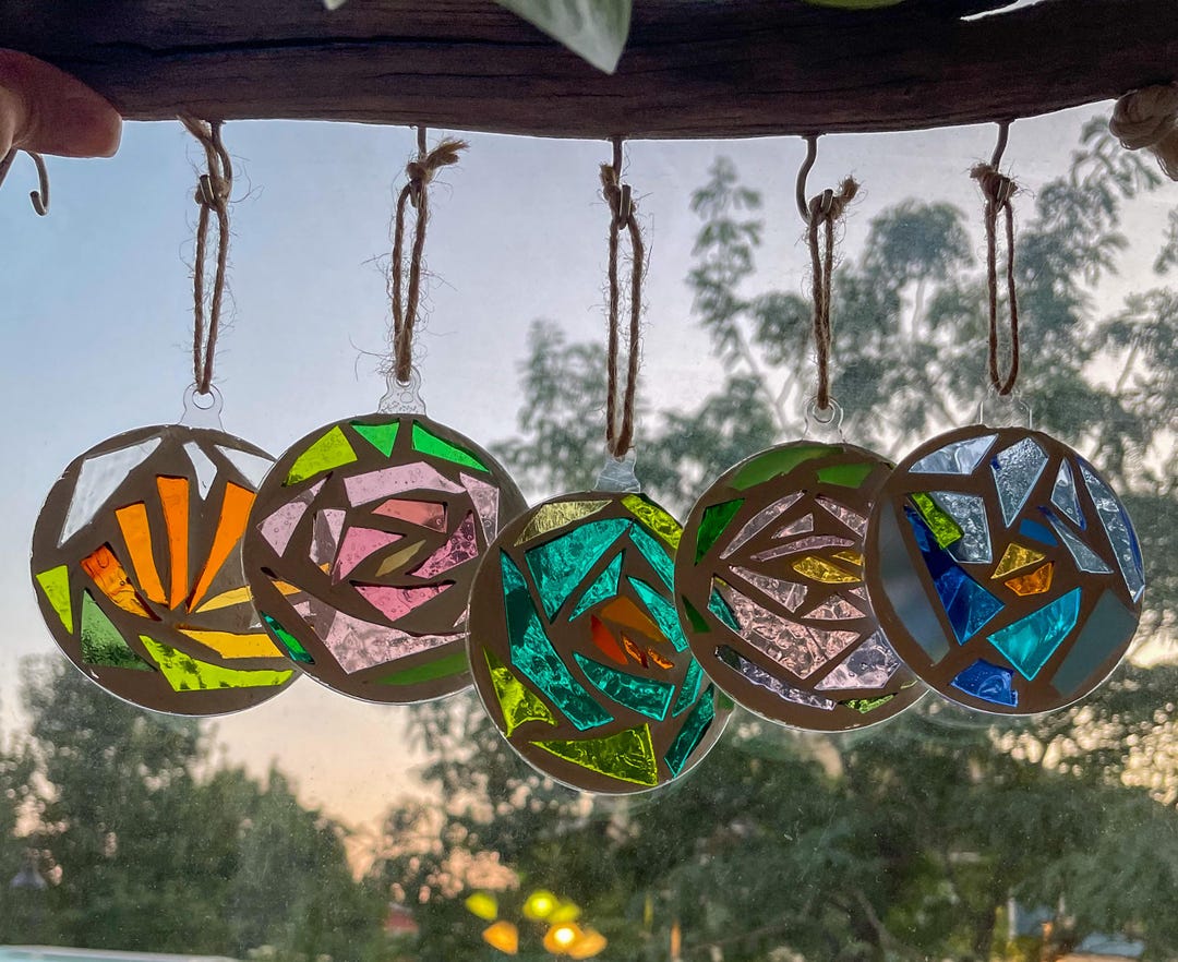 DIY Stained Glass Mosaic Floral Suncatcher Kit * Includes Pre-cut Glass ...