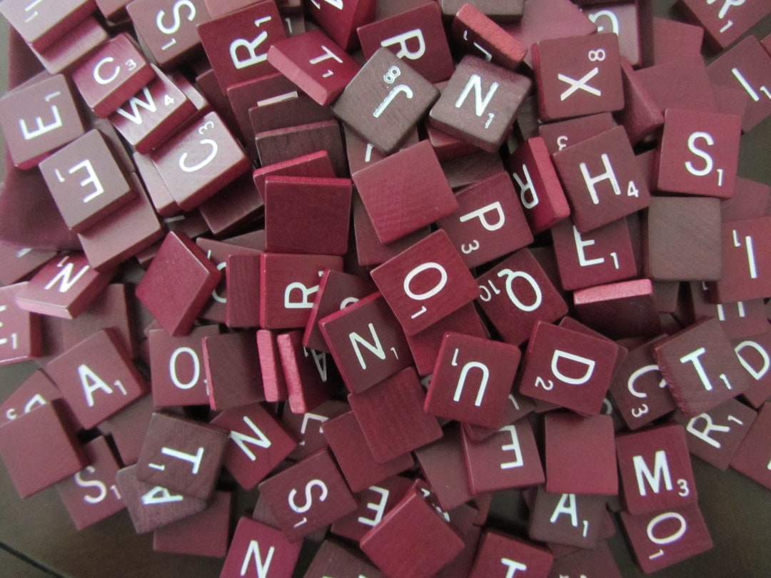 A Collection Maroon/dark Red Scrabble Tiles With White Letters 75 Wood ...