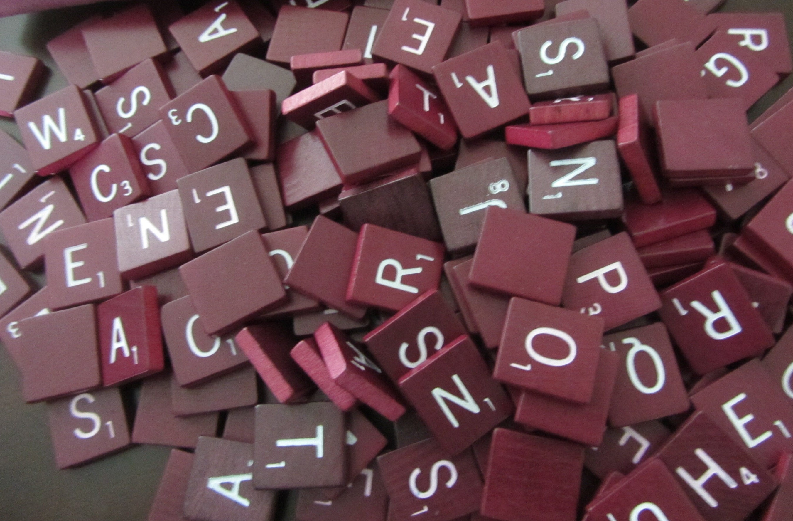 A Collection Maroon/dark Red Scrabble Tiles With White Letters 75 Wood ...