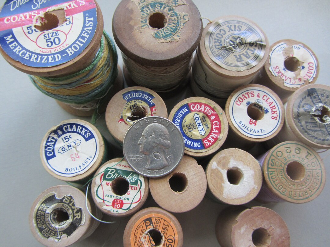 16 Vintage Wooden Spools of Thread for Mixed Media Altered Art Ephemera ...