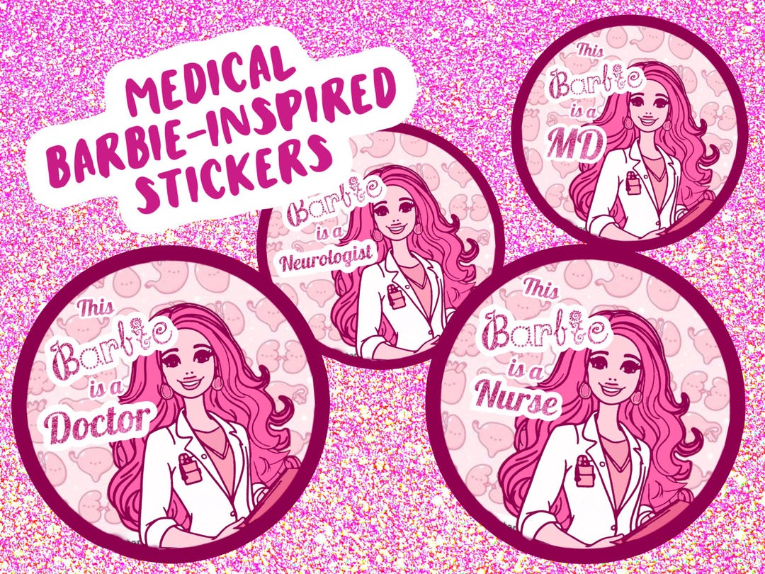Custom Medical Barbie-inspired Stickers for Clipboards, Bottles ...