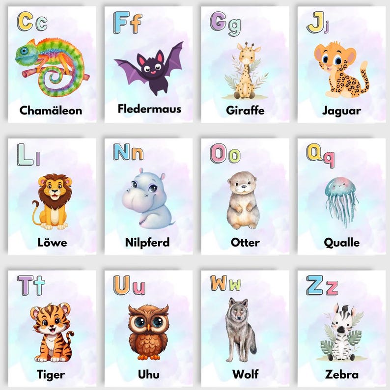Alphabet Cards Animals | 26 Learning Cards for Children | ABC Learning ...