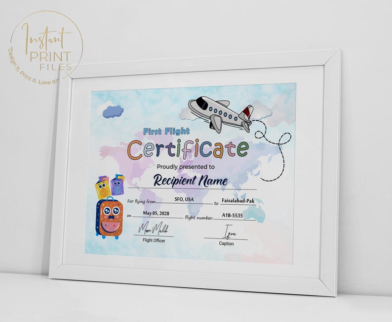 Personalized "my First Flight" Certificate Template – Kids Travel ...