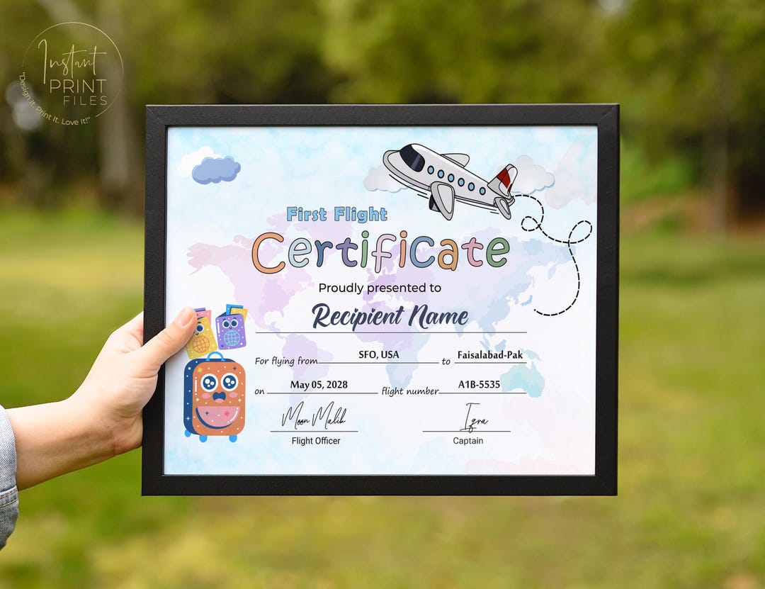 Personalized "my First Flight" Certificate Template – Kids Travel ...