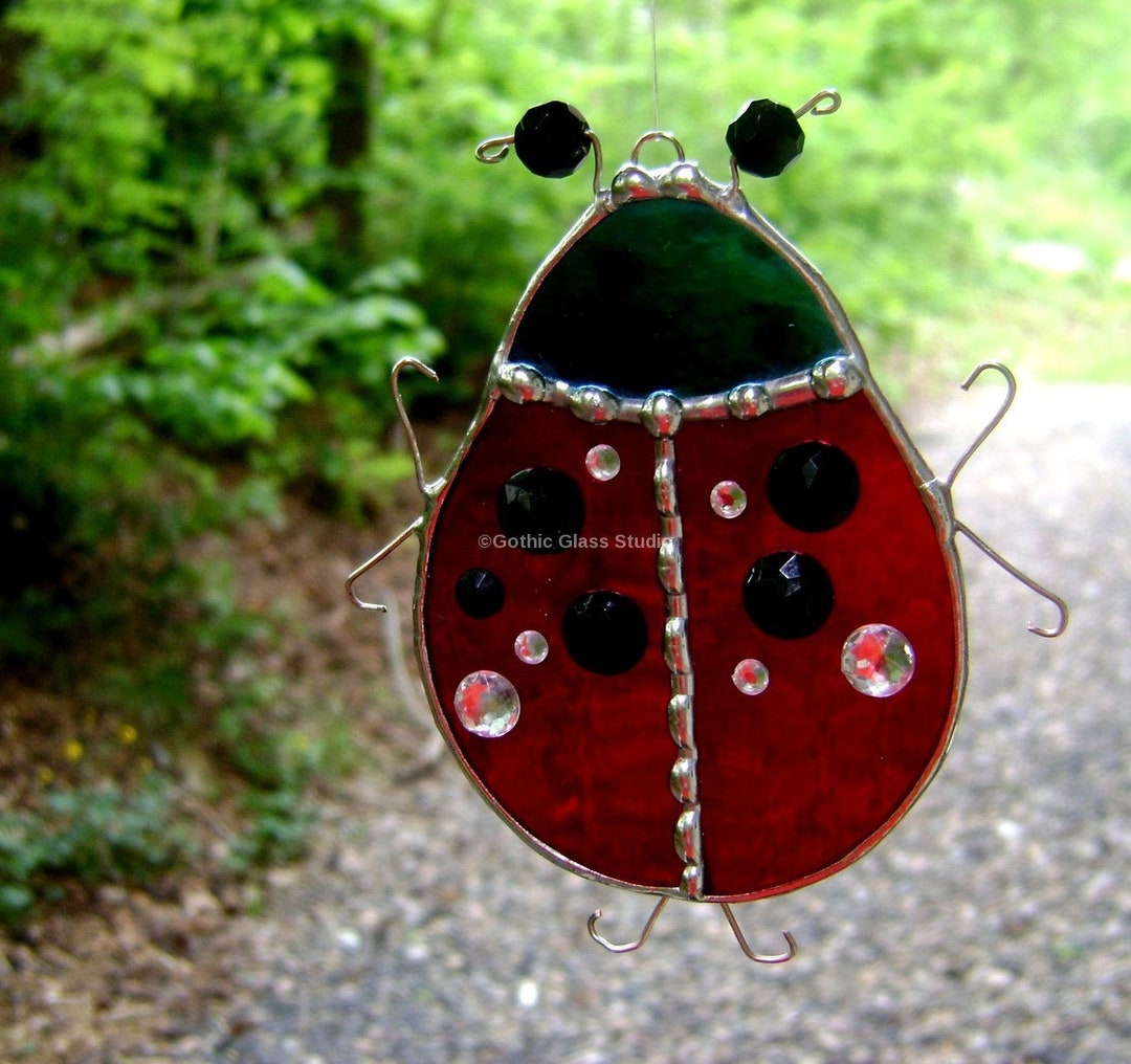 Stained Glass Ladybug Suncatcher: Handmade Art Window Ornament, Lucky ...