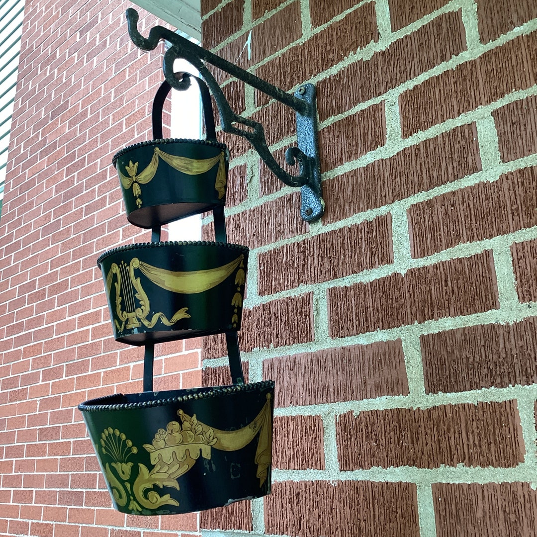 Vintage Gothic Black Plant Hanger: 3-tier Chinoiserie Tole Metal ...