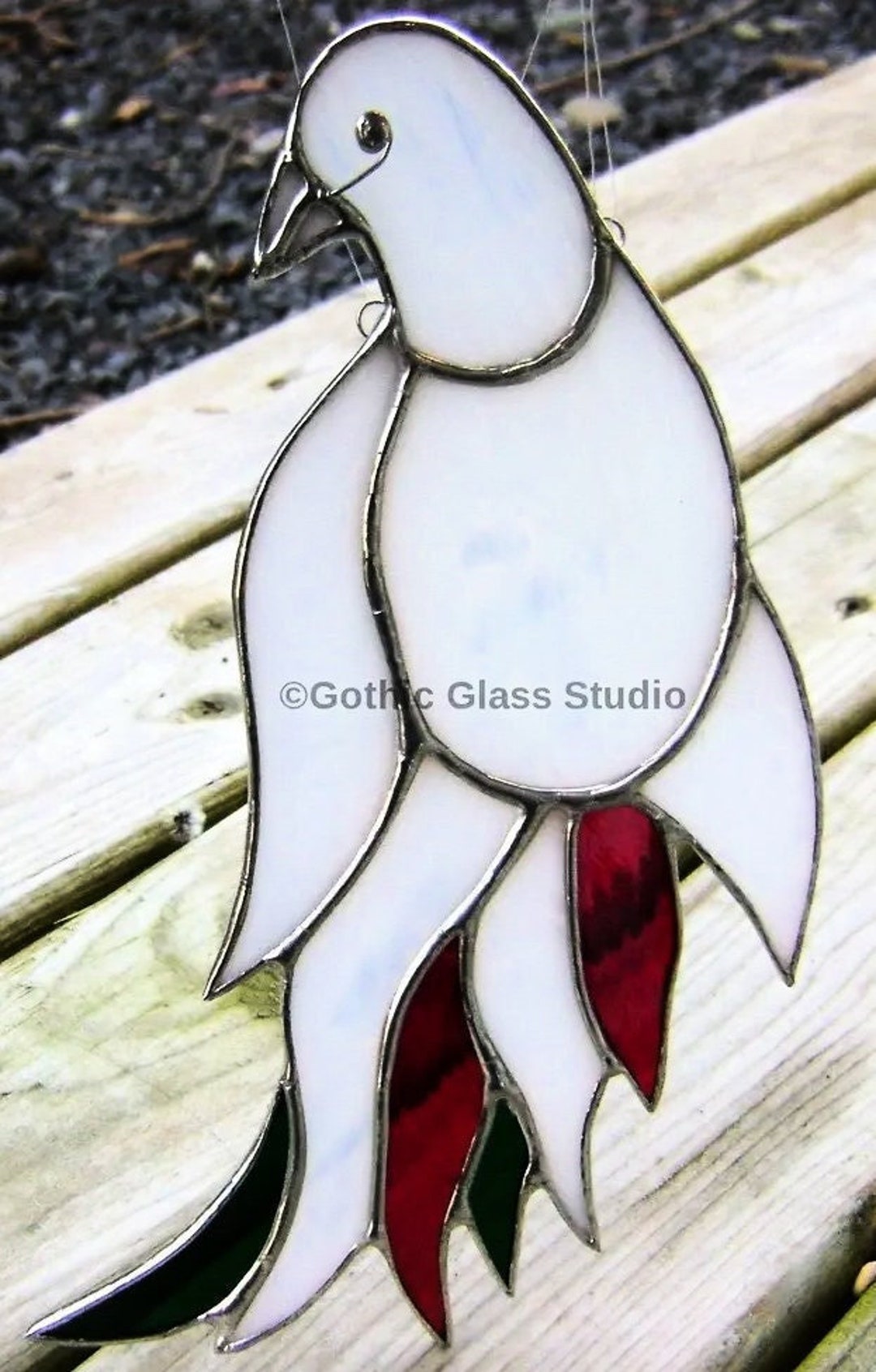 Handmade Stained Glass Mourning White Bird Dove Sun Catcher Original ...