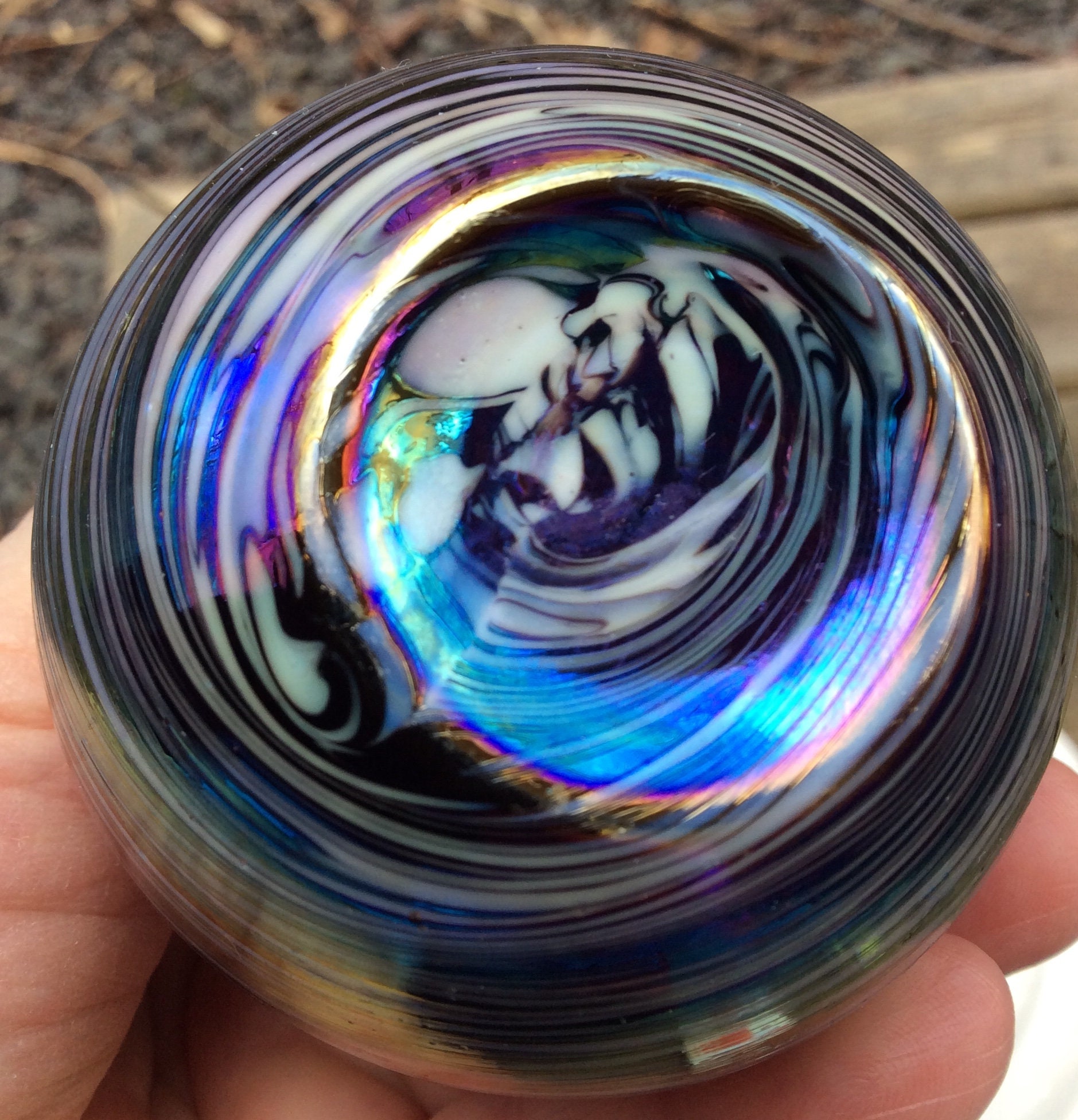 Vintage Goth Vase Iridescent Purple and Black Swirled Glass Small Vase ...