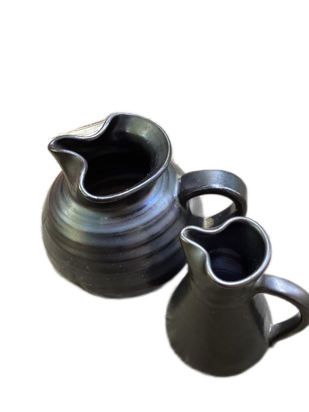 Vintage English Prinknash Pottery Gothic Black Redware Pitchers Flasks ...