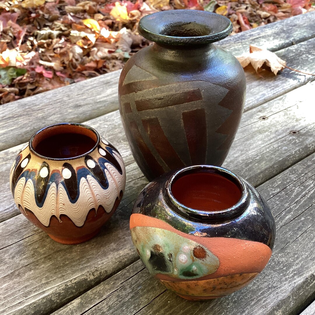 Vintage Artisan Studio Pottery Vases Urns Red Ware Raku Bulgaria Condo ...