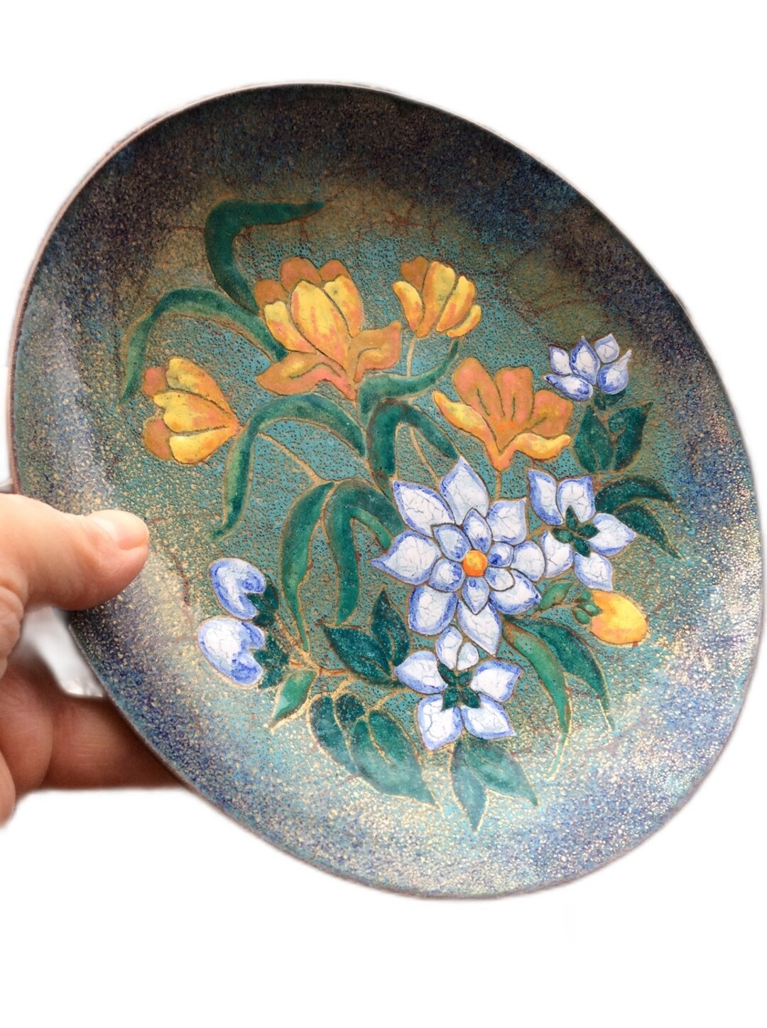 Vintage Gothic Rustic Floral Enamel on Copper Plate Chile Bowl Wall ...